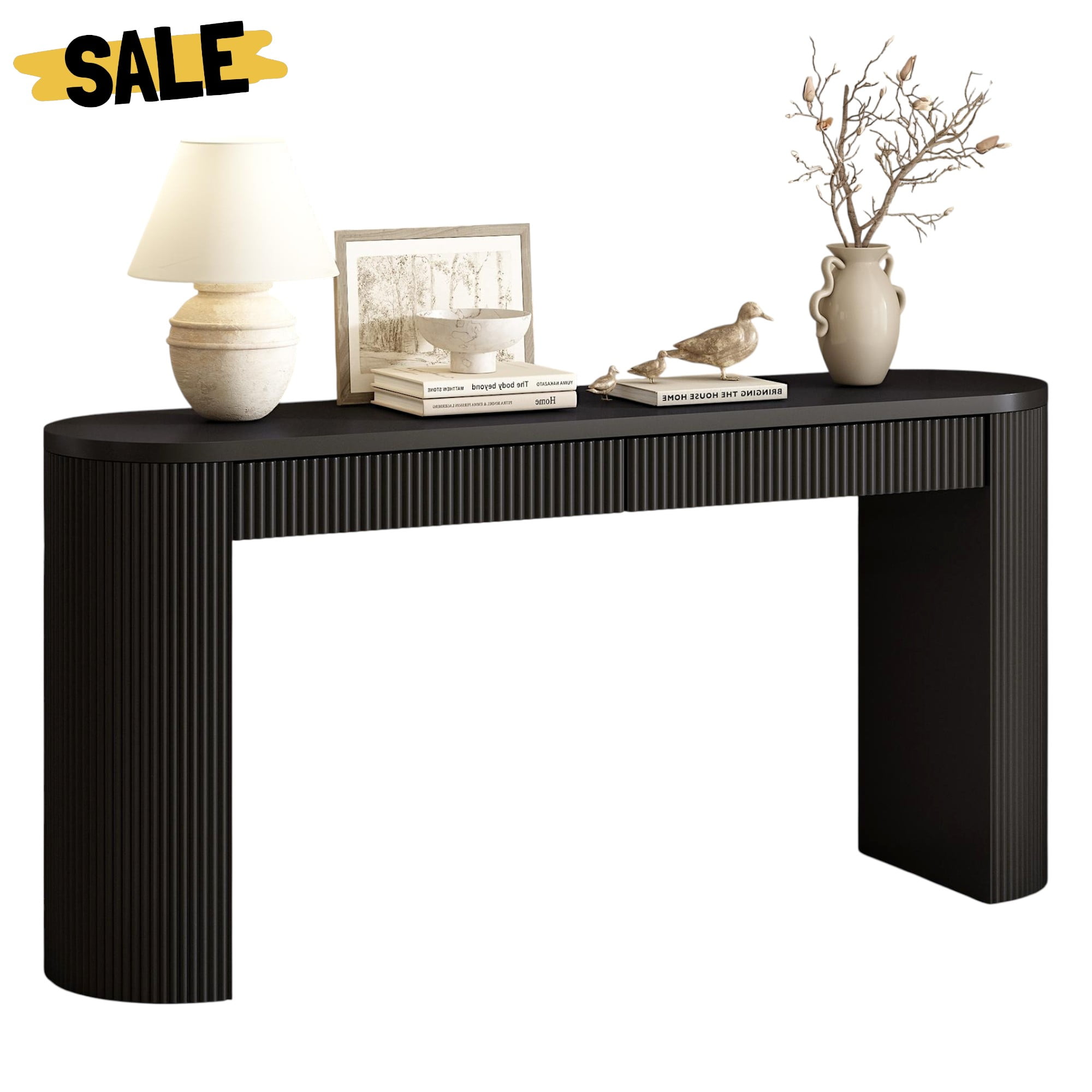 GZXS Farmhouse Console Table with Two Drawers and Vertical Striped ...