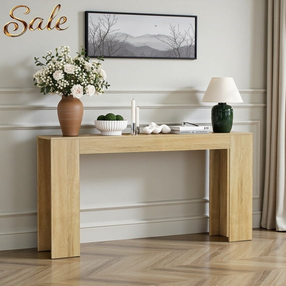 GZXS Farmhouse Entryway Console Table in Oak Finish, 63" Long Sofa ...