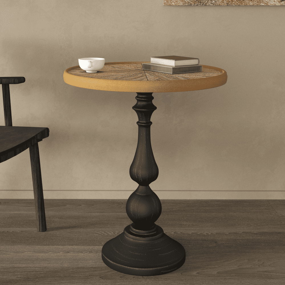 GZXS French Country Round End Table with Metal Pedestal Base, Retro ...
