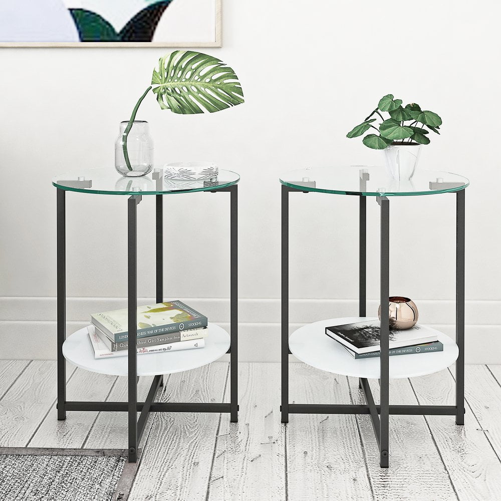 GZXS Glass End Tables Living Room Table Set of 2, Modern Sofa Side ...