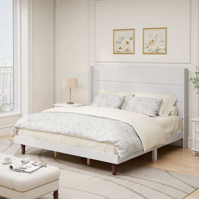 GZXS King Size Platform Bed with 54" Tall Wingback Headboard, Sturdy ...