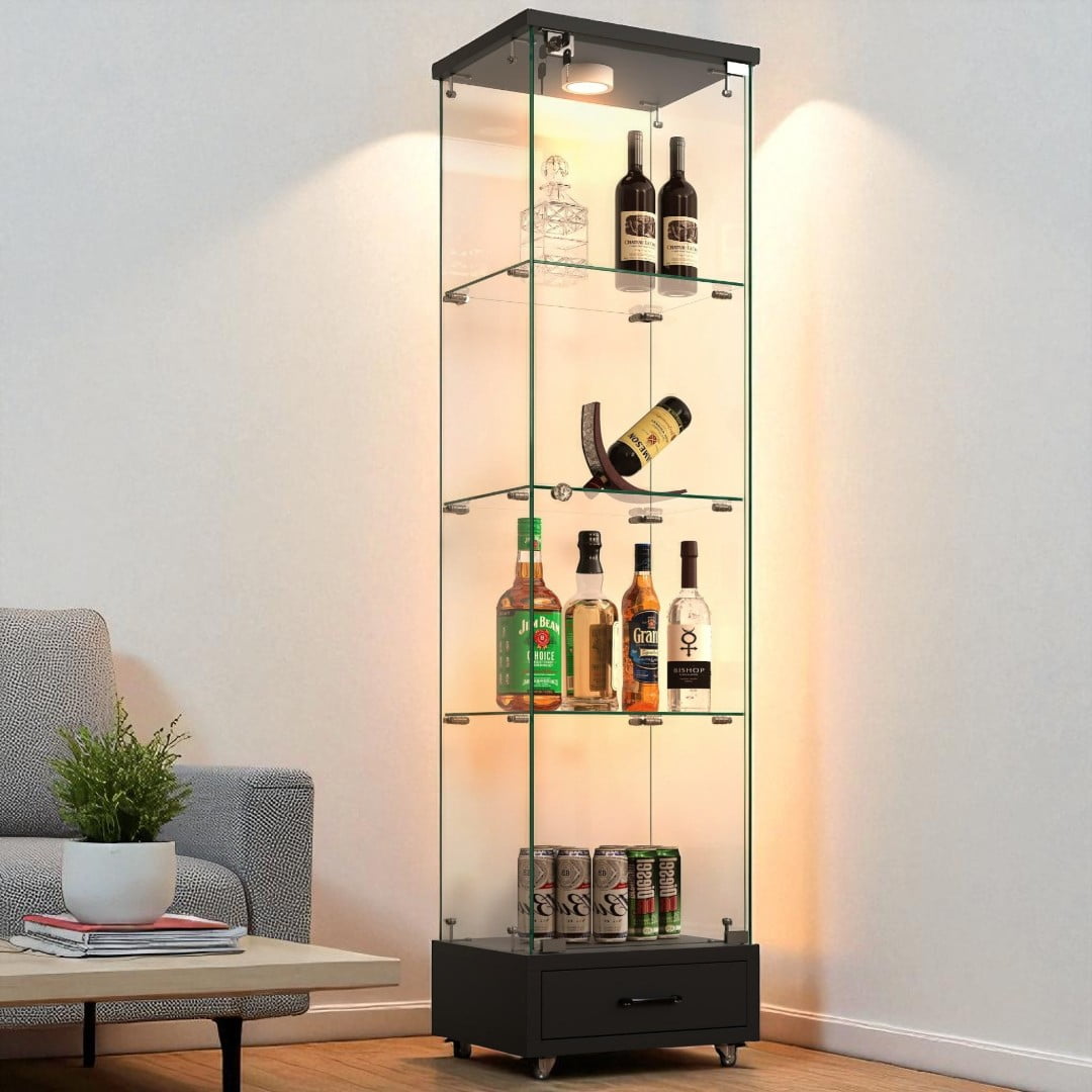 GZXS Lockable 4-Tier Curio Display Cabinet with Glass Door, 65.8"H ...
