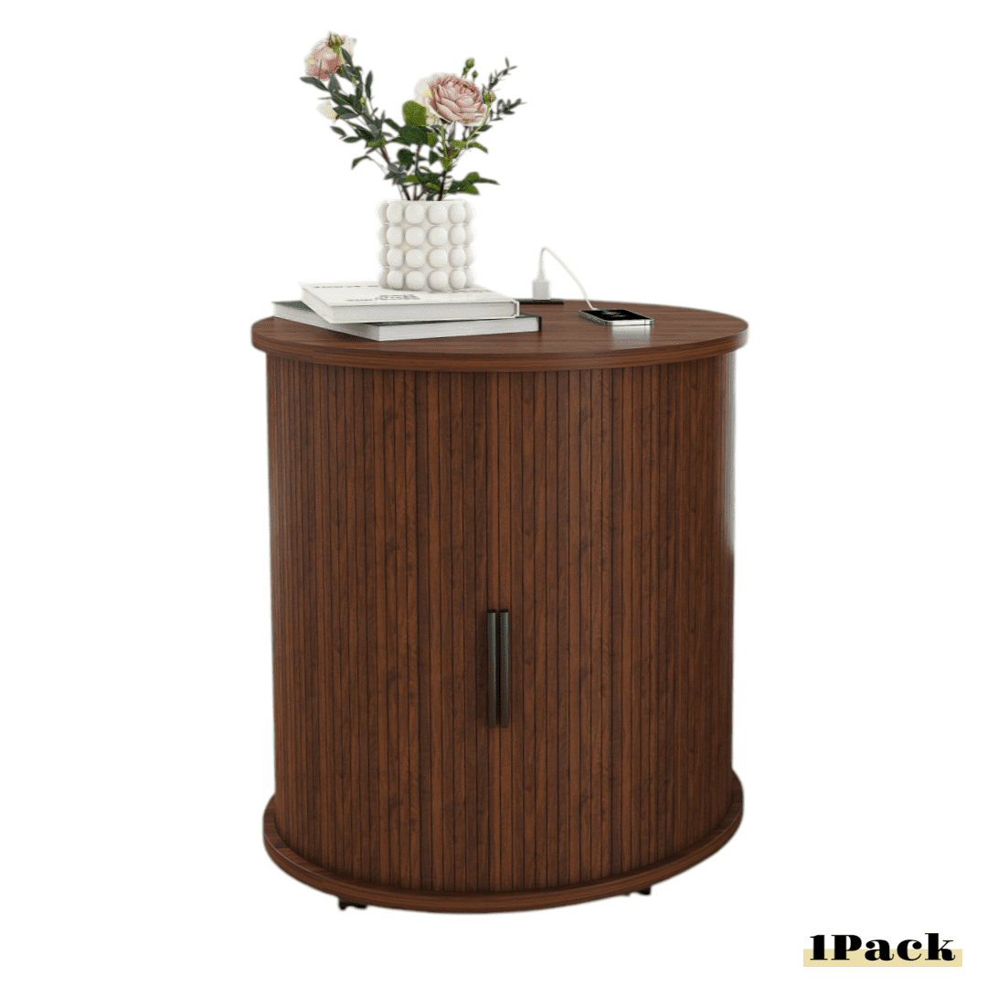 GZXS Mid-Century Modern Cylinder Nightstand with Charging Station, 23. ...