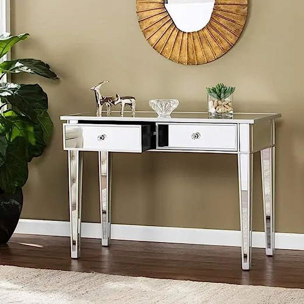 GZXS Mirrored Console Table, Silver Vanity Table with 2 Drawers ...
