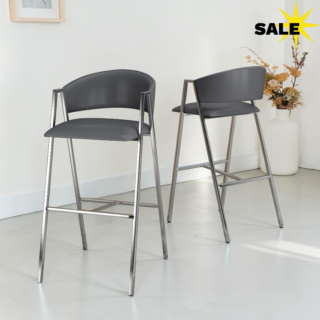 GZXS Modern Bar Stools Set of 2, PU Leather Bar Chairs with Low Back ...