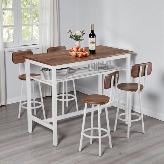 GZXS Modern Bistro Table Set, 5-Piece Kitchen Pub Table with 4 Stools ...