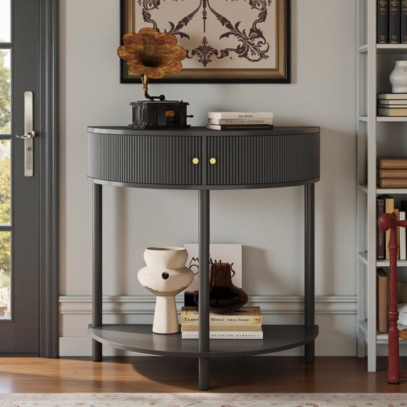 GZXS Modern Demi-Lune Console Table with Sculptural 3D Wave Door Panels ...