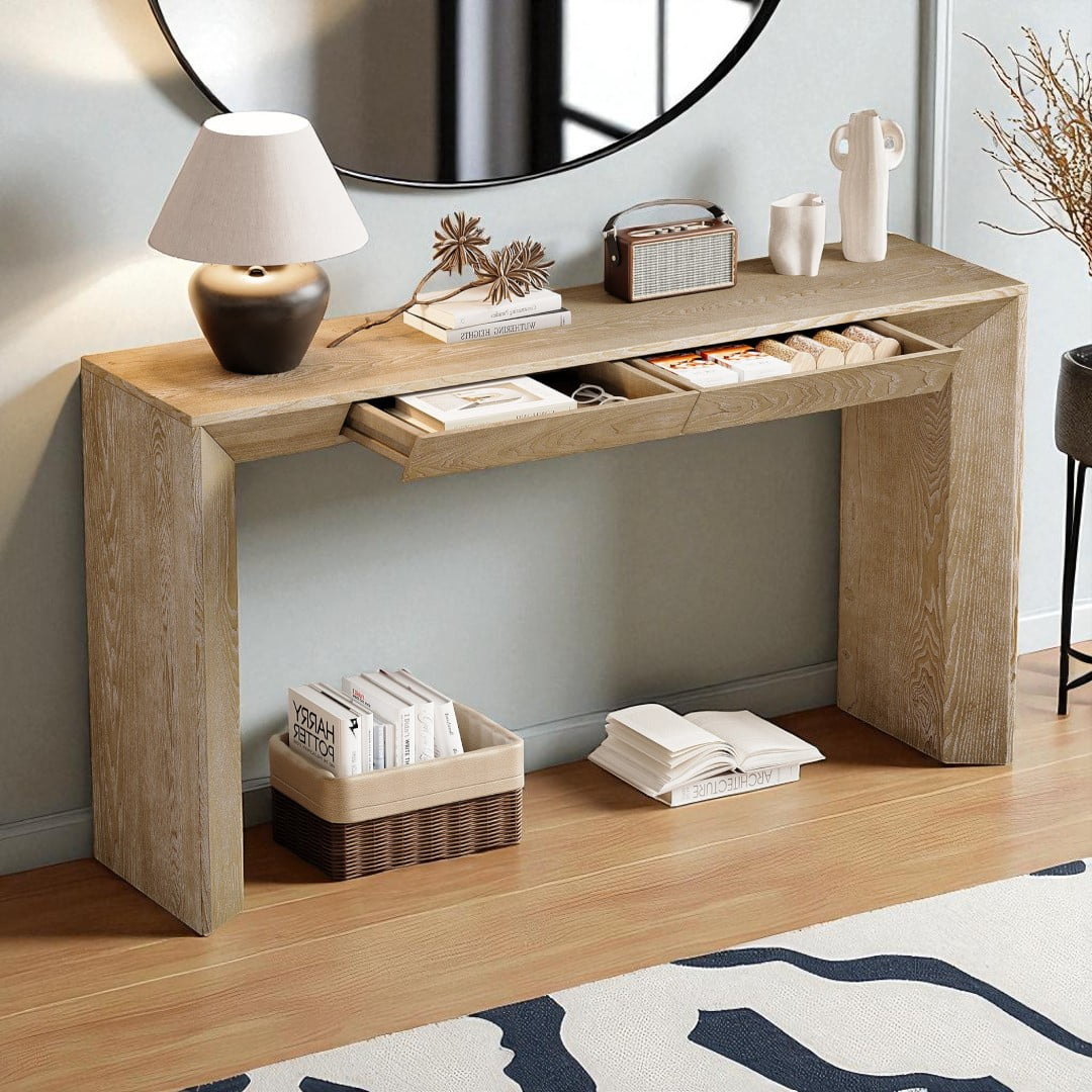 GZXS Modern Farmhouse Console Table with 2 Hidden Drawers, 60" Rustic ...