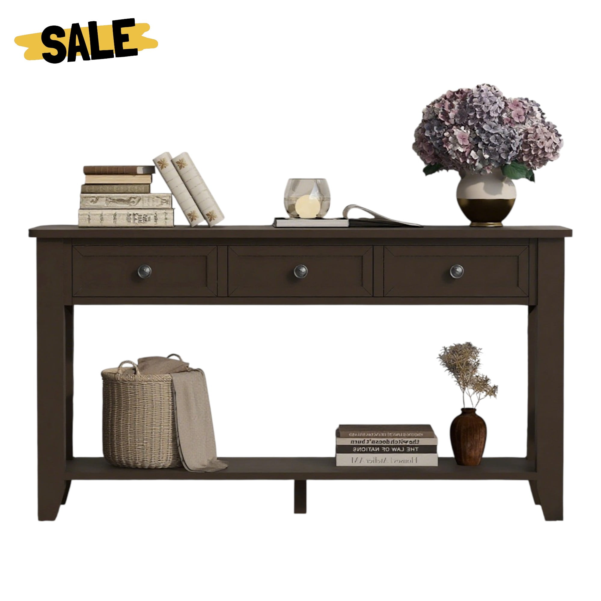 GZXS Modern Farmhouse Console Table in Dark Coffee, 55-Inch Entryway ...