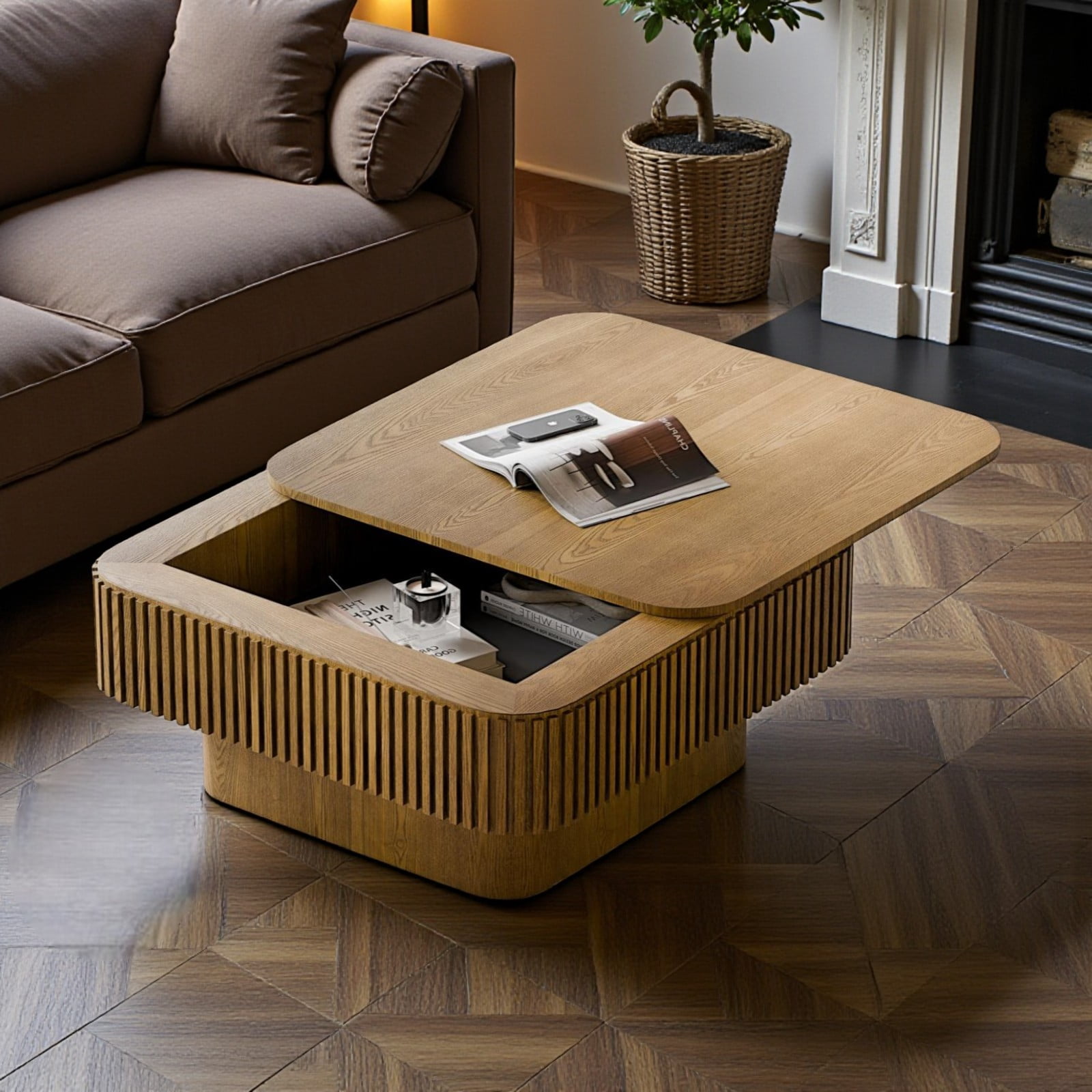 GZXS Modern Farmhouse Square Coffee Table with Flip Lid, 31.5-Inch ...