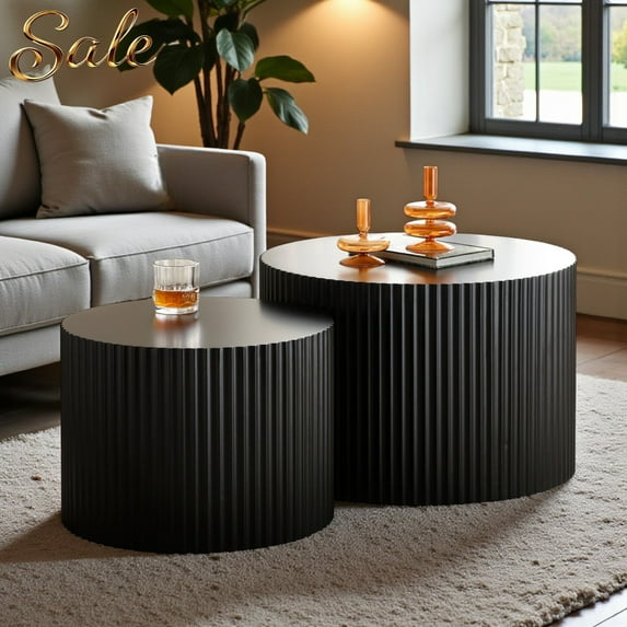 GZXS Modern Fluted Nesting Coffee Table Set of 2 - No Assembly Needed ...