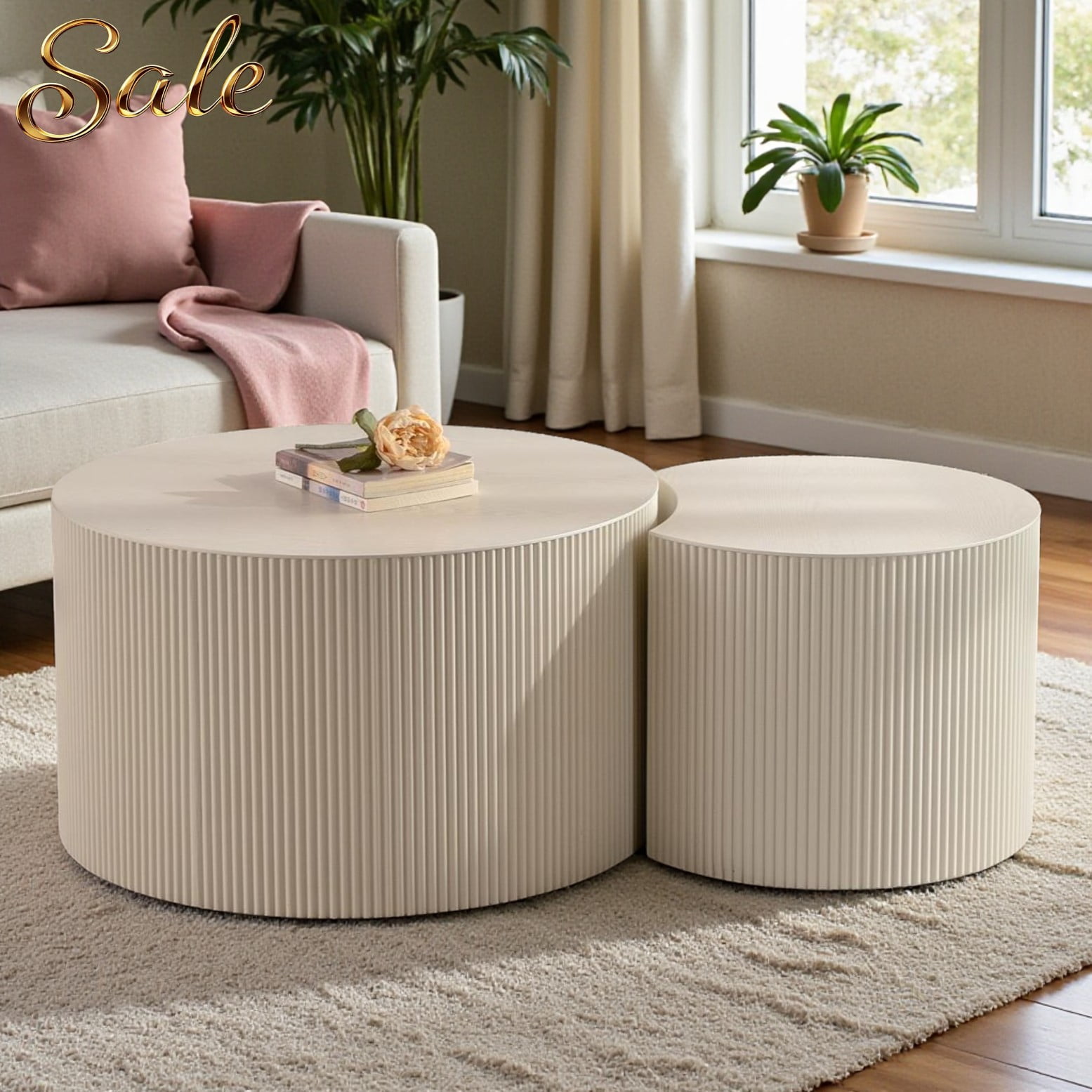 GZXS Modern Handcrafted Relief Nesting Coffee Table Set of 2 - Unique ...