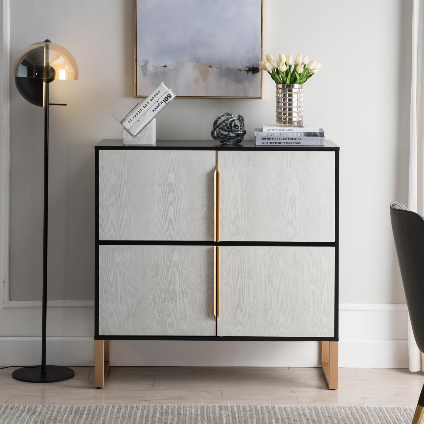 GZXS Modern Storage Cabinet, Four-Doors Buffet Sideboard Coffee Bar ...