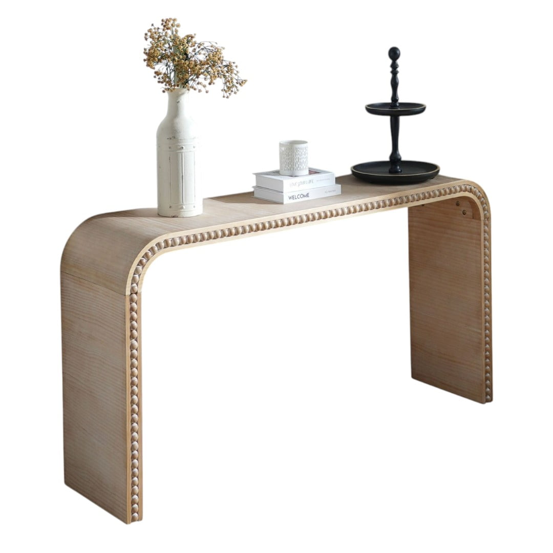 GZXS Natural Wood Console Table, 59" Curved Waterfall Design Entryway ...
