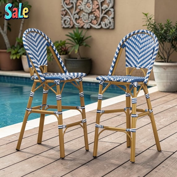 GZXS Outdoor French Bistro Barstools Set of 2, Wicker Patio Bar Chairs ...