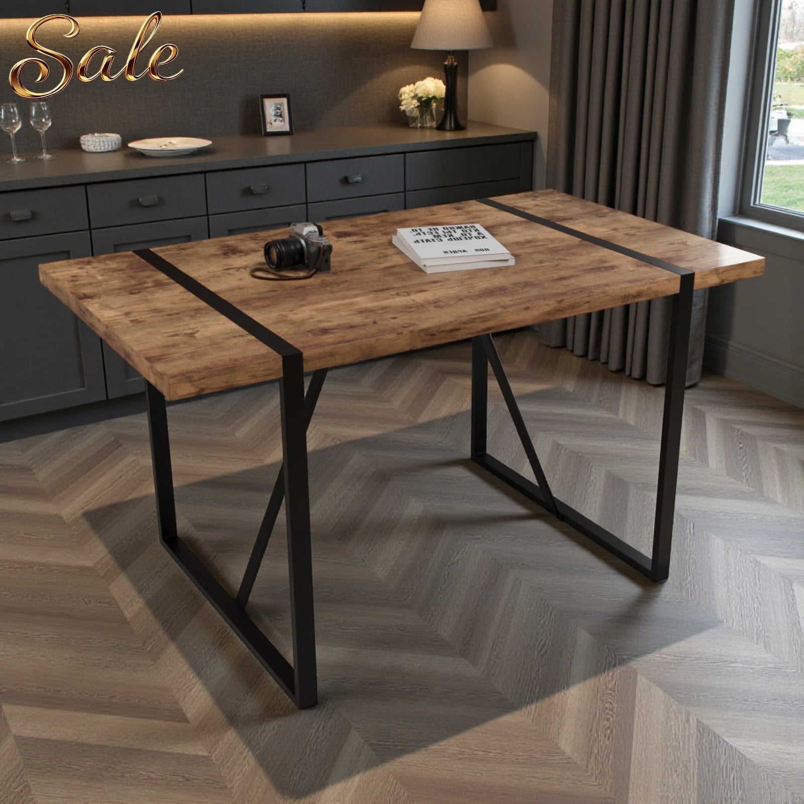 GZXS Rectangular Dining Table for 4–6 People, 55" Wood Look MDF Kitchen ...