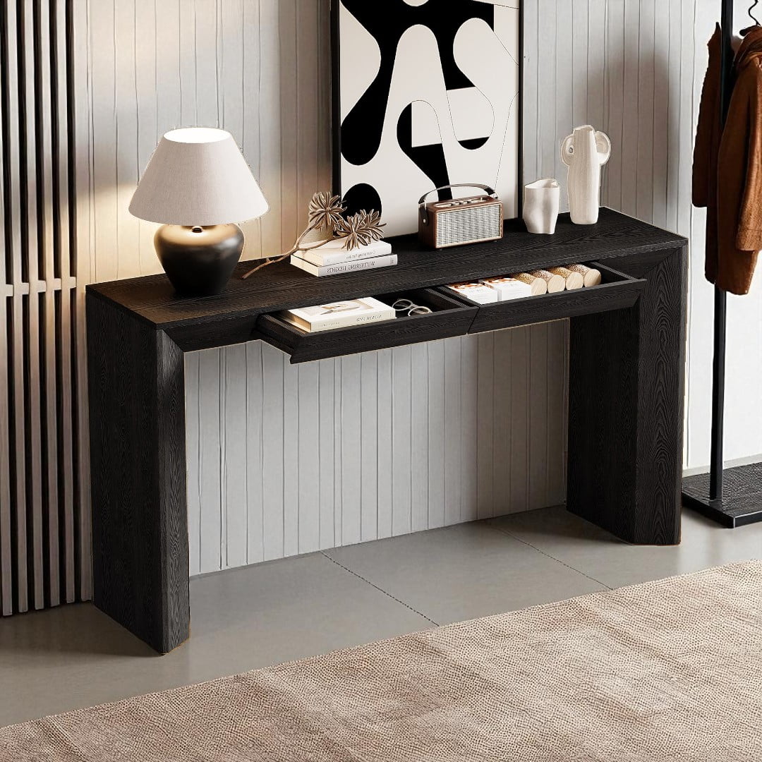 GZXS Rustic 60 Inch Entryway Console Table with Waterfall Design, 2 ...