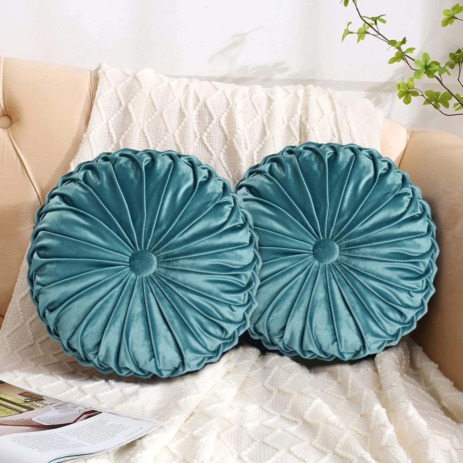 GZXS Set of 2 Decorative Round Throw Pillows, Classy Accent Pumpkin ...