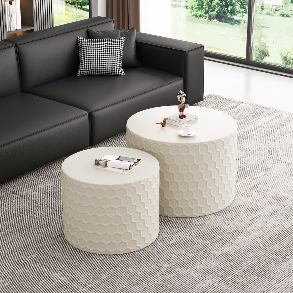GZXS Set of 2 Nesting Coffee Tables, Honeycomb Design Round Accent ...