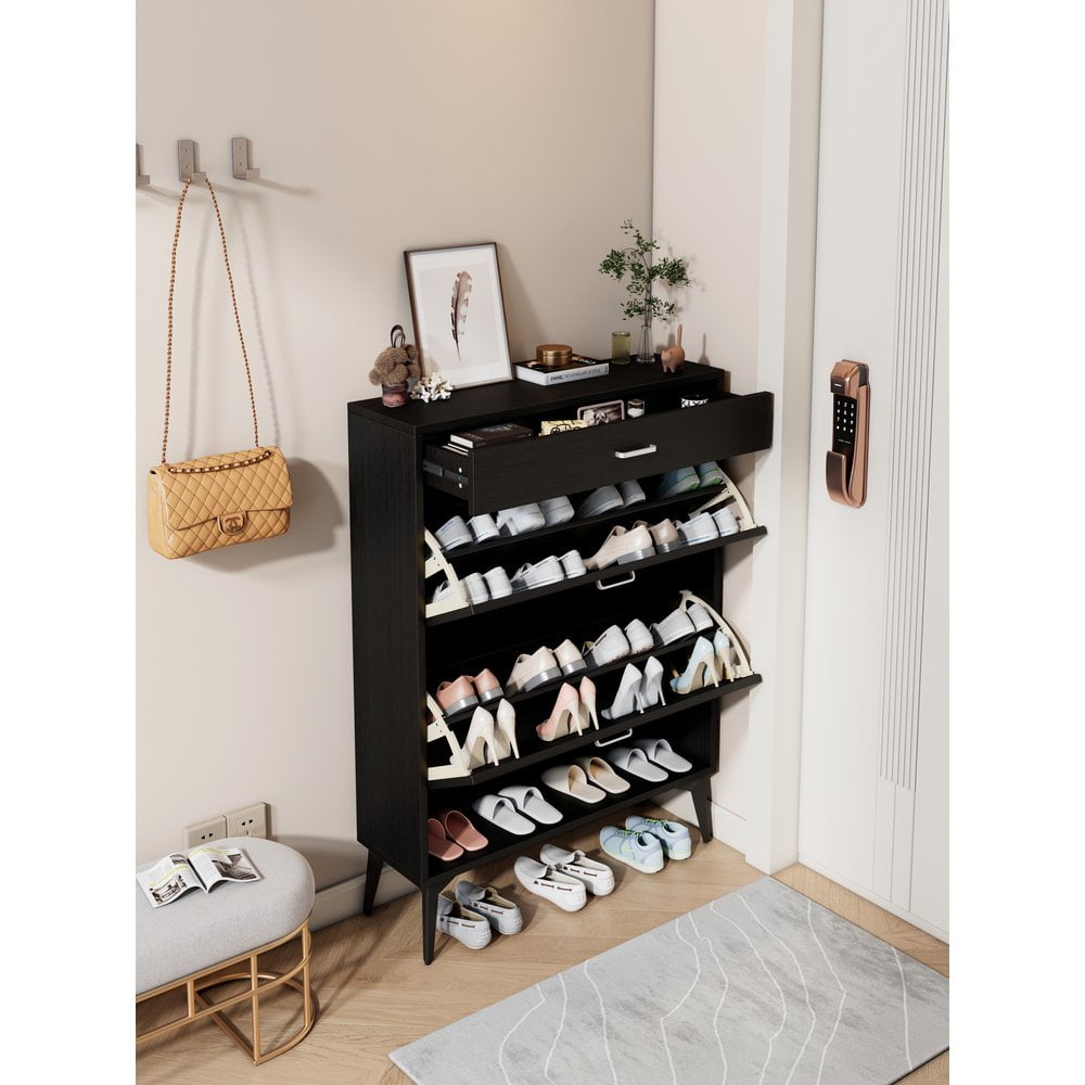 GZXS Shoe Cabinet, Shoes Storage Cabinet with 2 Flip Drawers, Narrow ...