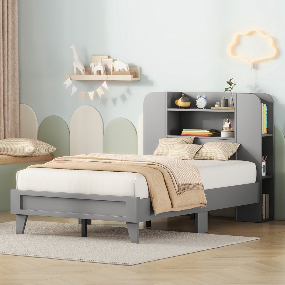 GZXS Twin Size Wooden Platform Bed with Storage Headboard, Multiple ...