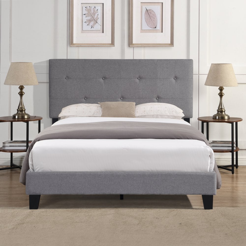 GZXS Upholstered Platform Bed Frame Full Size with Tufted Headboard, No ...