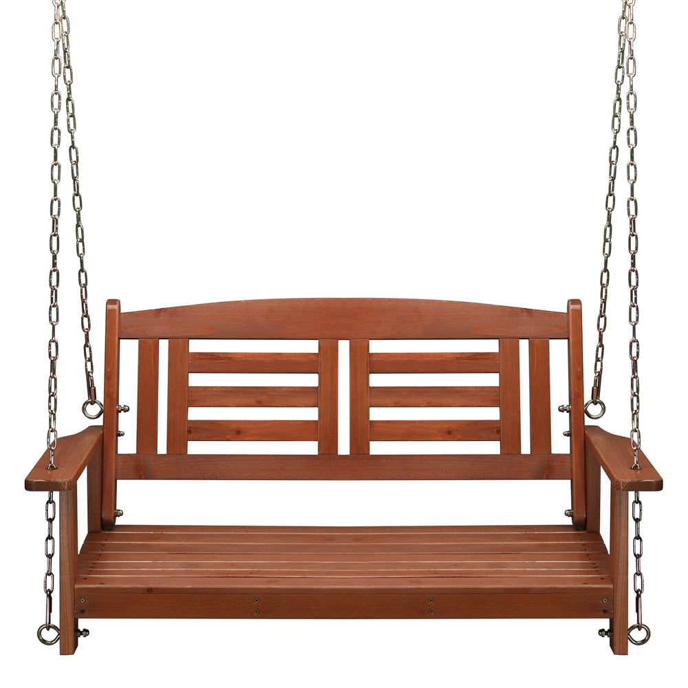 GZXS Wooden Porch Swing 2-Seater, Bench Swing with Hanging Chains ...