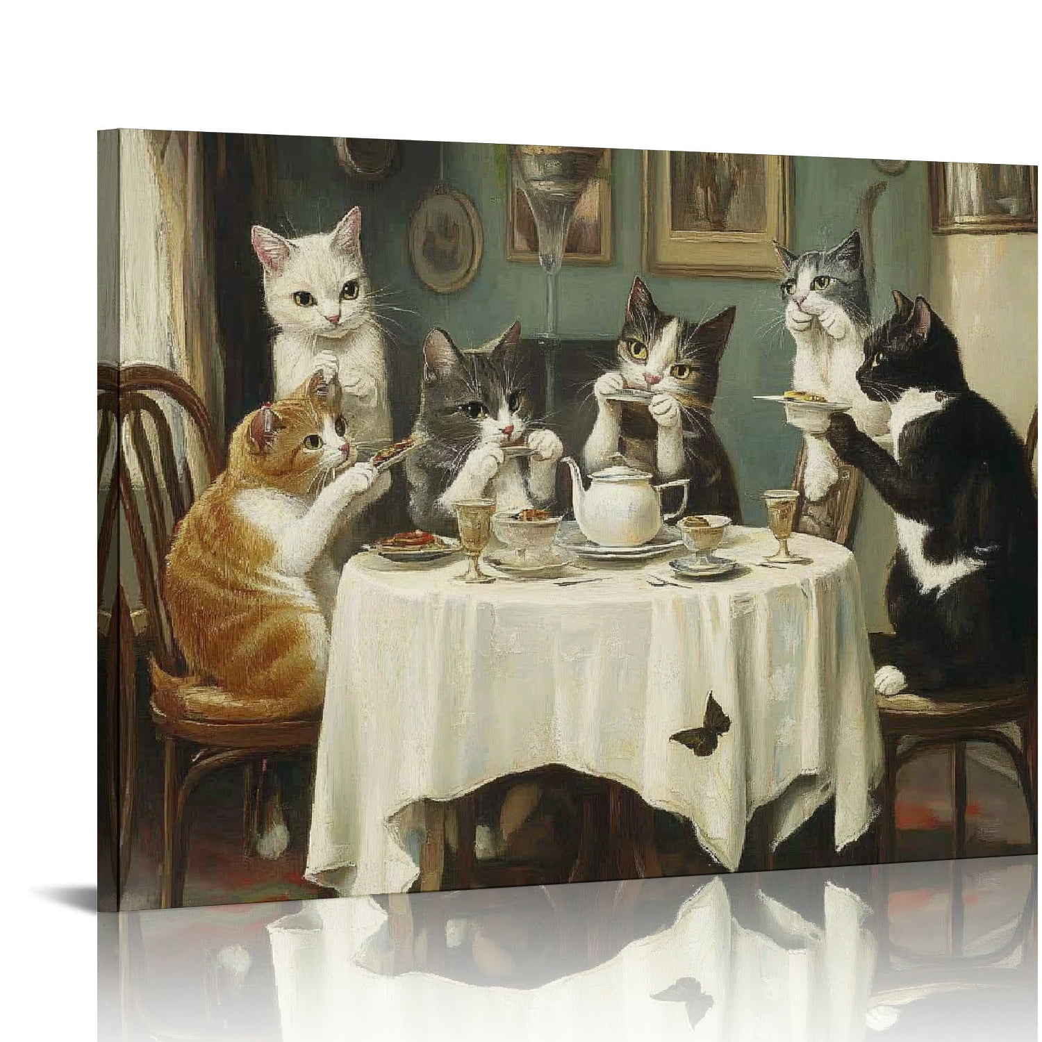 GZYLONG Vintage Cats Poster - Retro Cats At Meal Time Print - Cat Art ...