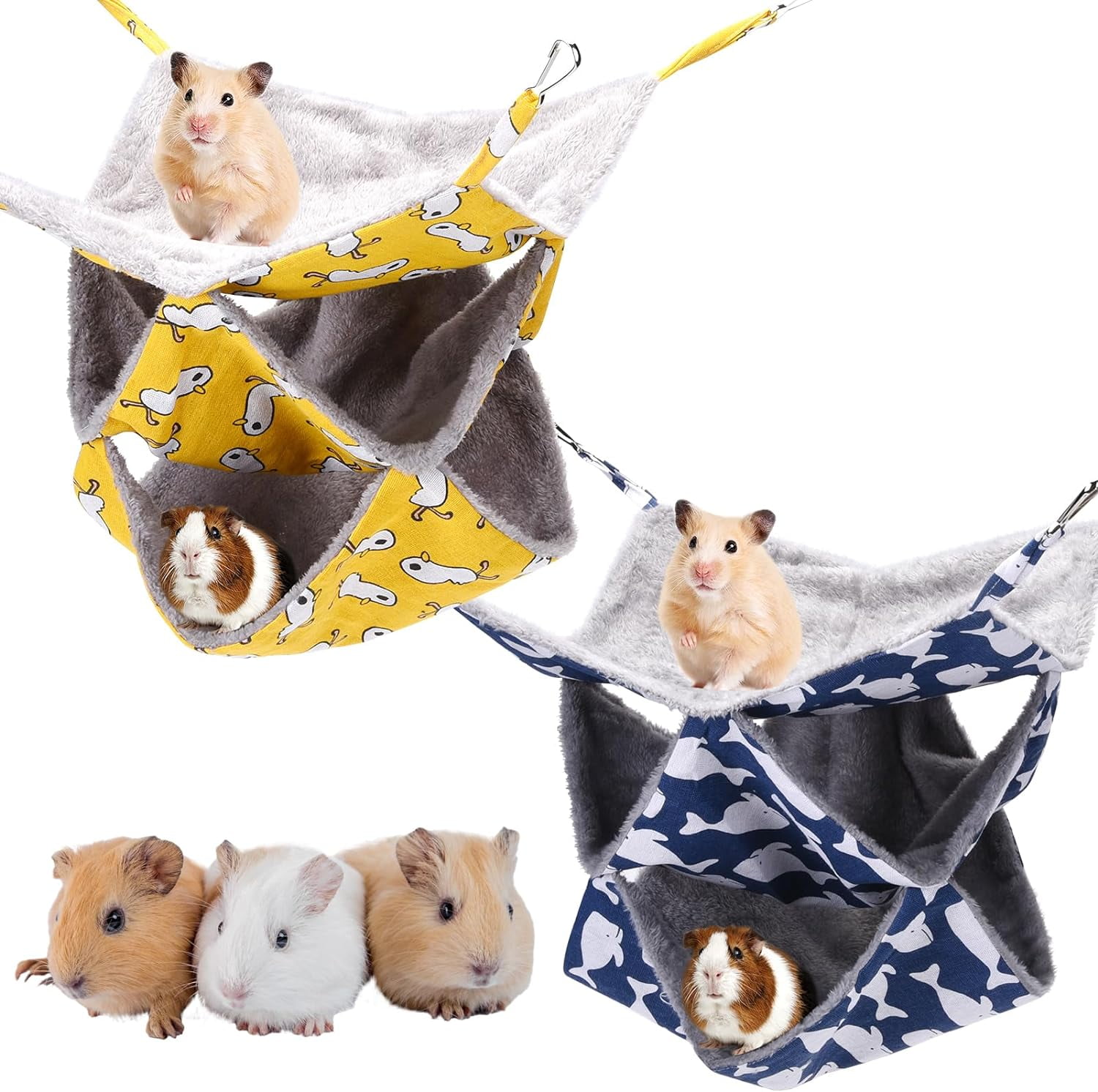 GZYS 2 Pcs 3 Tier Ferret Rat Hammock,Guinea Pig Cage Accessories,13 ...