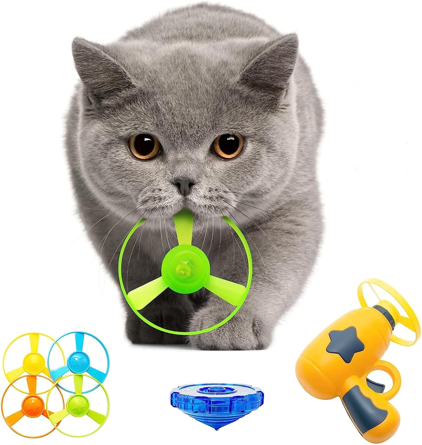 GZYS Cat Fetch Toys, Interactive Flying Cat Toy with 5 Flying ...
