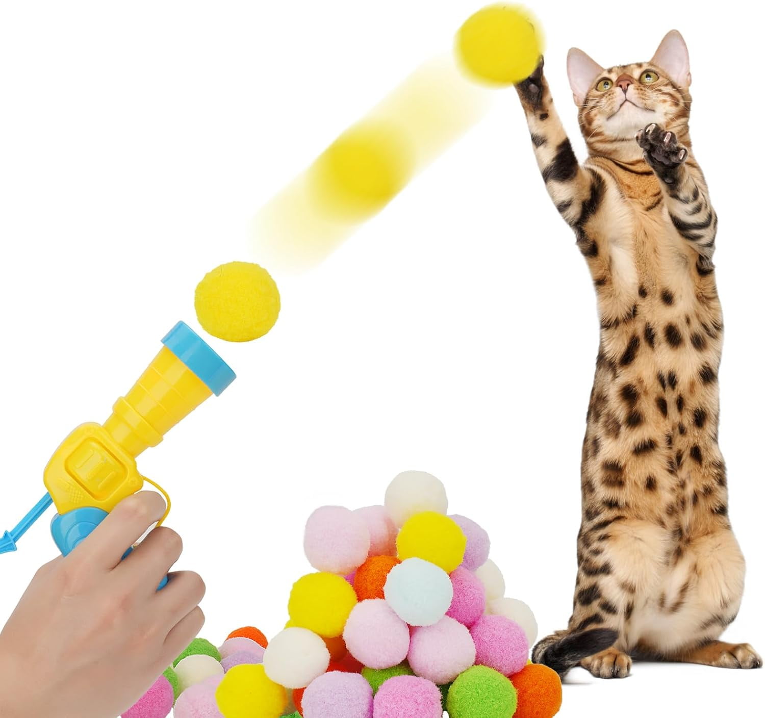 GZYS Cat Toy Ball Launcher Gun,Cat Fetch Toy Gun Shooter,Plush Ball ...