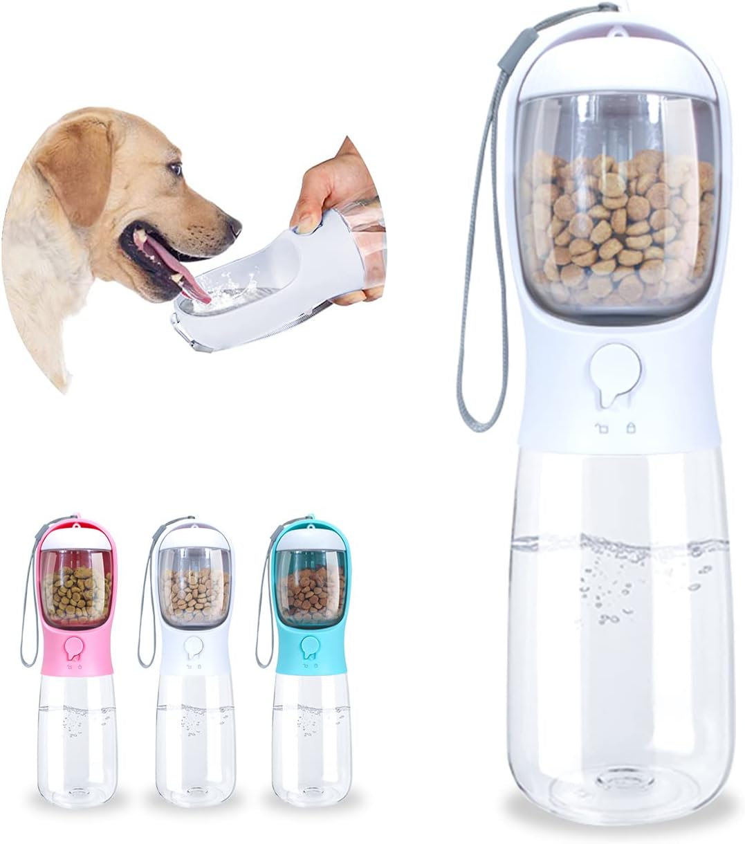 GZYS Dog Water Bottle, 2 in 1, Leak Proof Portable Pet Water Bottle with Food Container, Outdoor ...