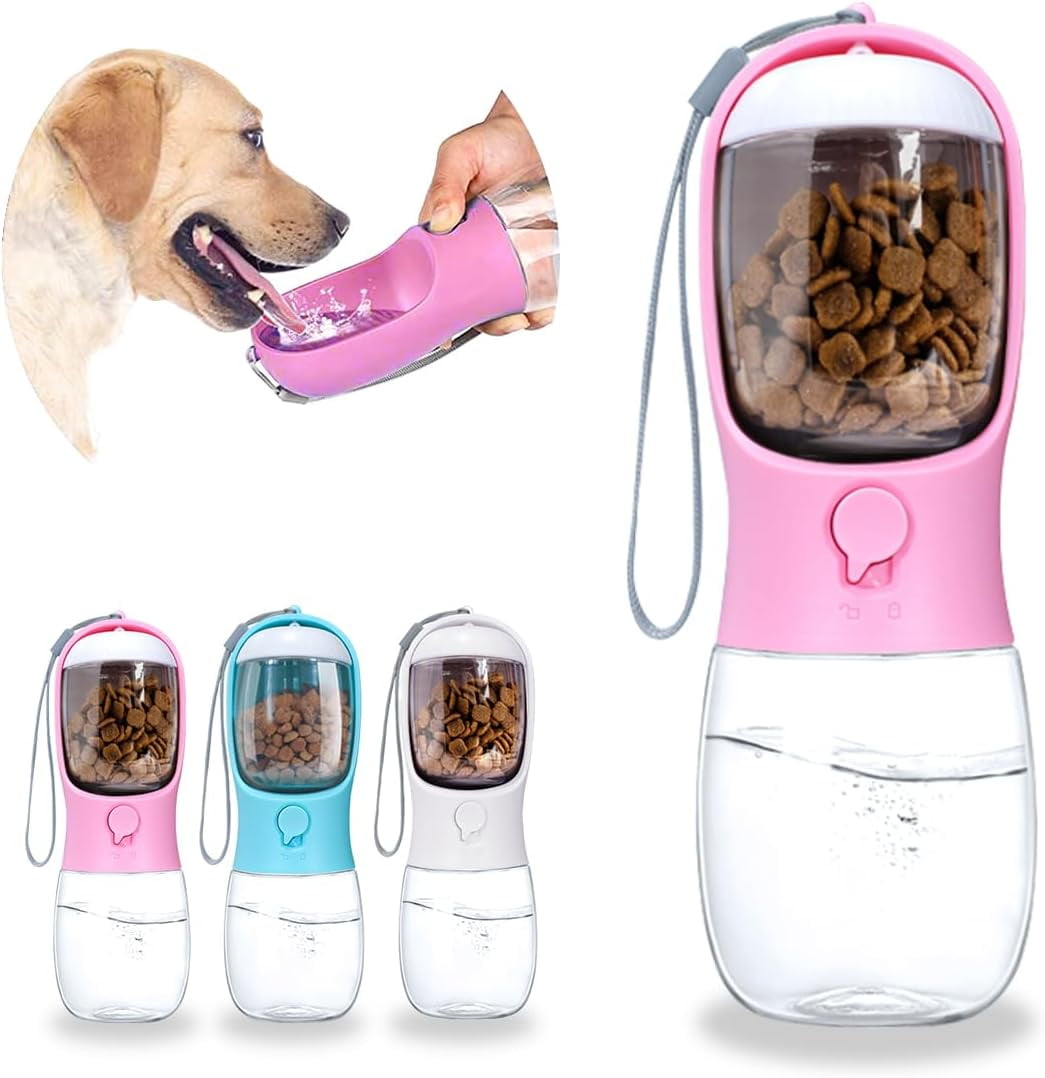 GZYS Dog Water Bottle 2 in 1, Leak Proof Portable Pet Water Bottle with Food Container, Outdoor ...