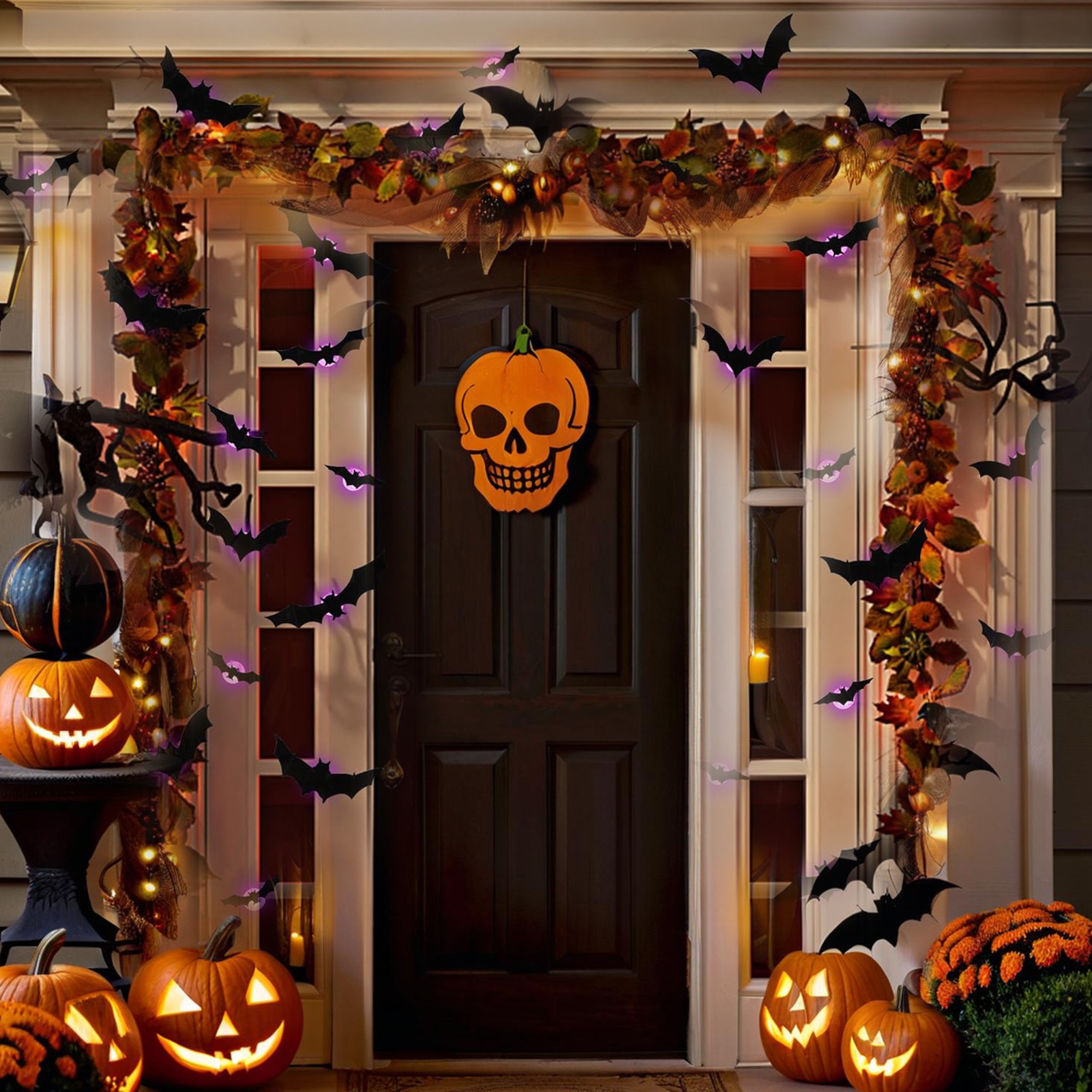 GZZQY 16 Pcs Halloween 3D Lighted Bat LED Bat Wall Stickers with Purple ...