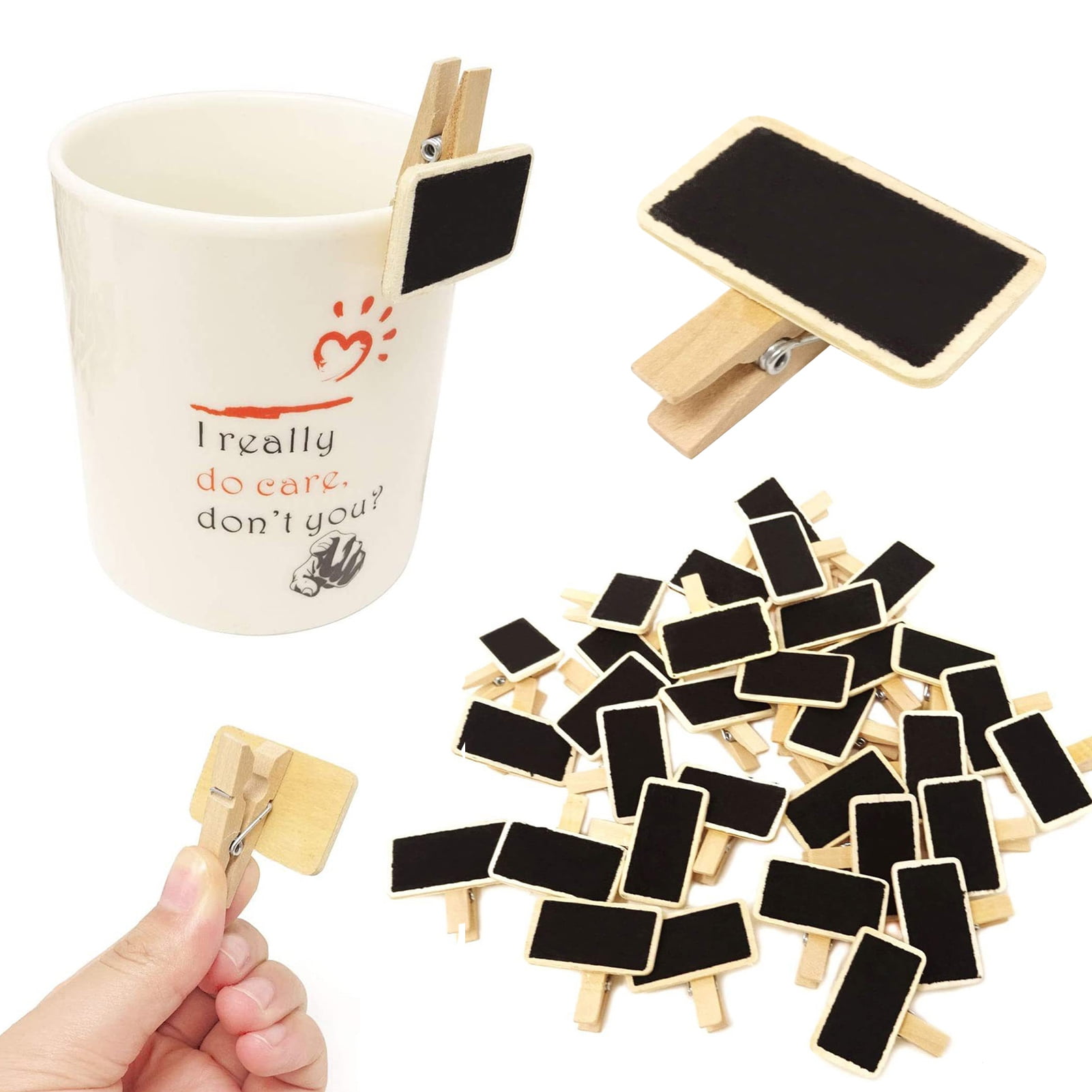 GZZQY 50Pcs Mini Chalkboard Signs Wooden Clip Reserved Table Signs Cute ...