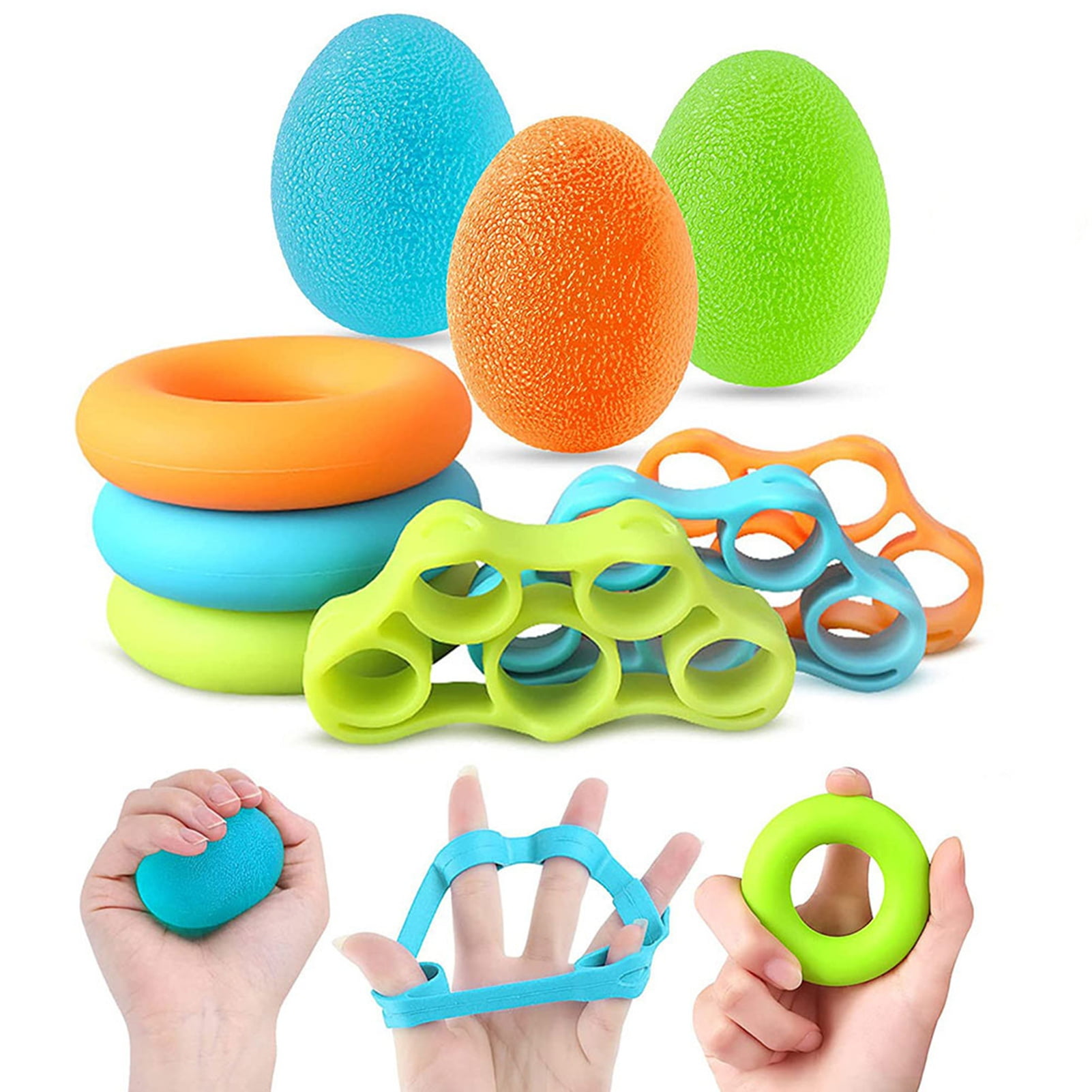 GZZQY 6/9Pcs Silicone Grip Strength Trainer Ring Egg Ball Finger ...