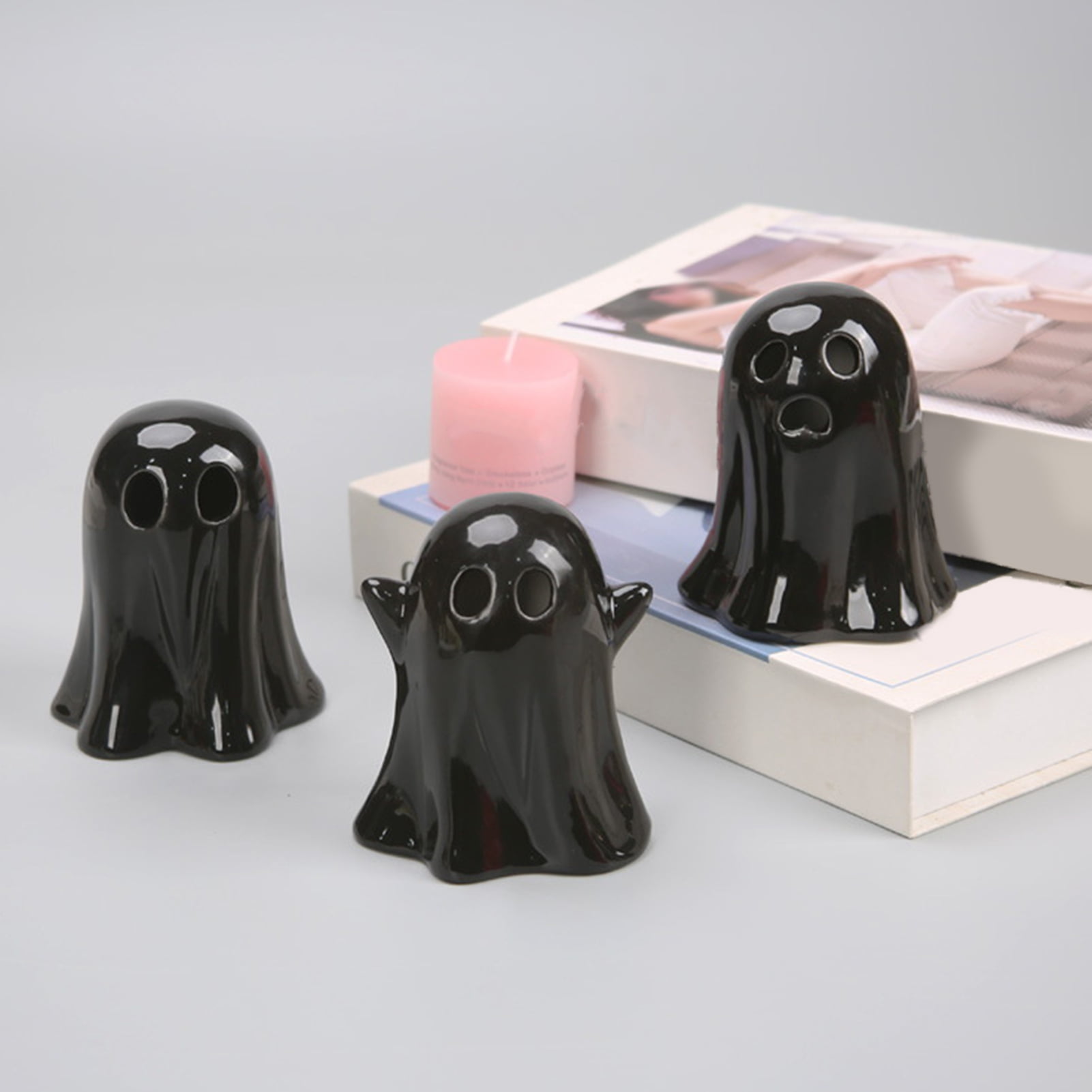 GZZQY Ceramic Ghost Light Up Decor Small White Ghost Figurine LED ...