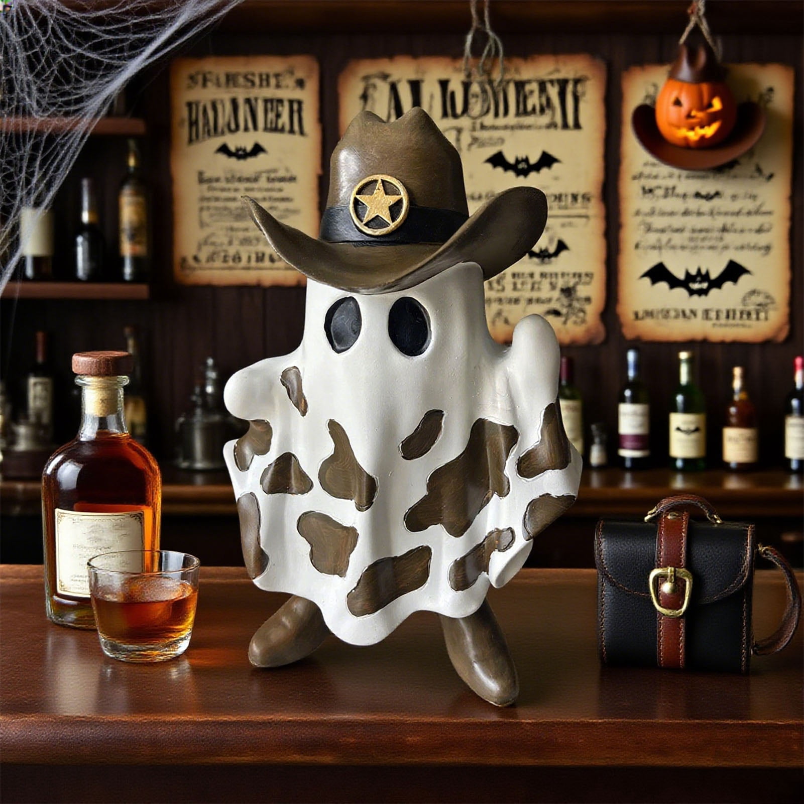 GZZQY Ghost Cowboy Figurine Halloween Ghost Wearing Cowboy Hat Boots ...