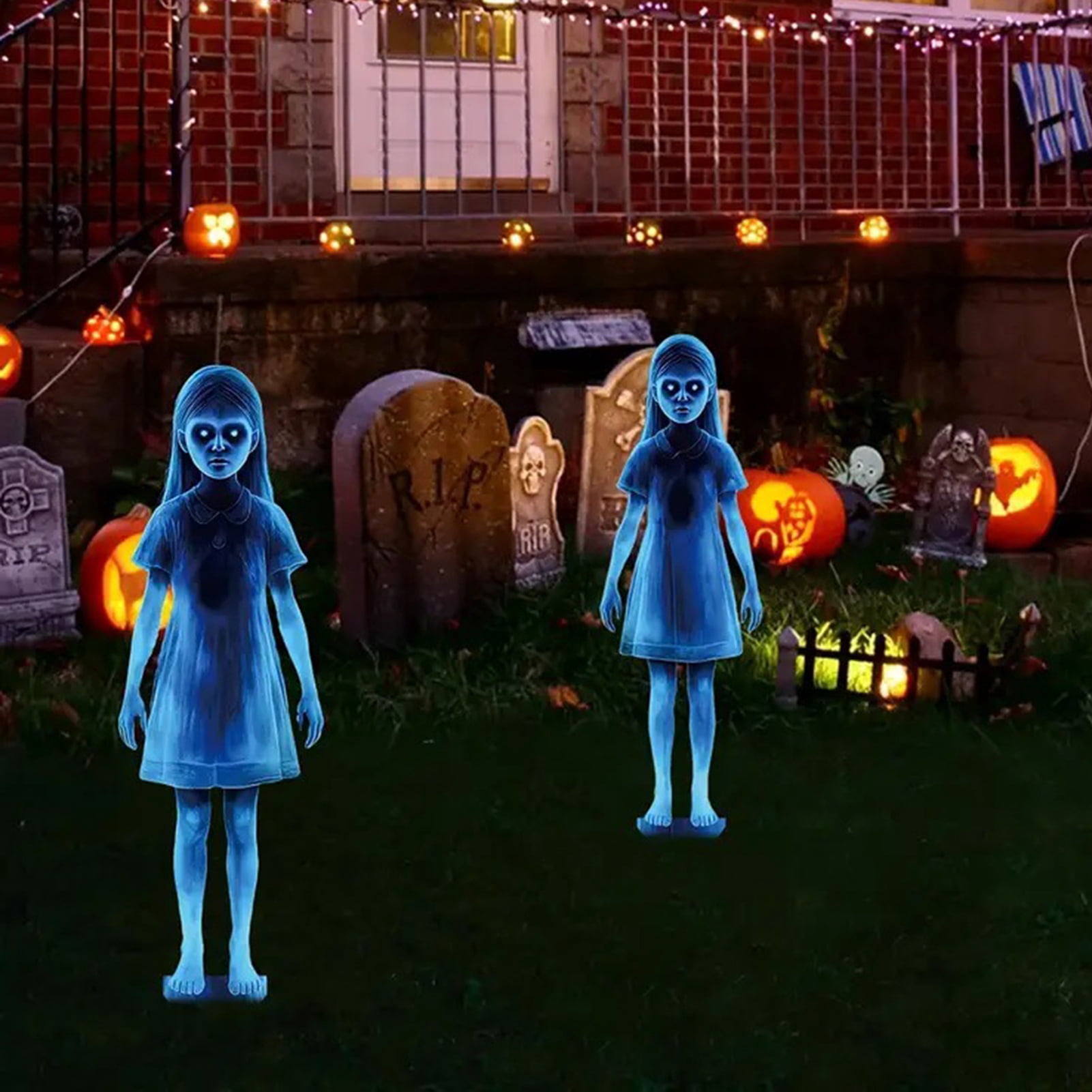 GZZQY Ghost Girl Garden Stake Creepy Metal Blue Ghost Stake Halloween ...
