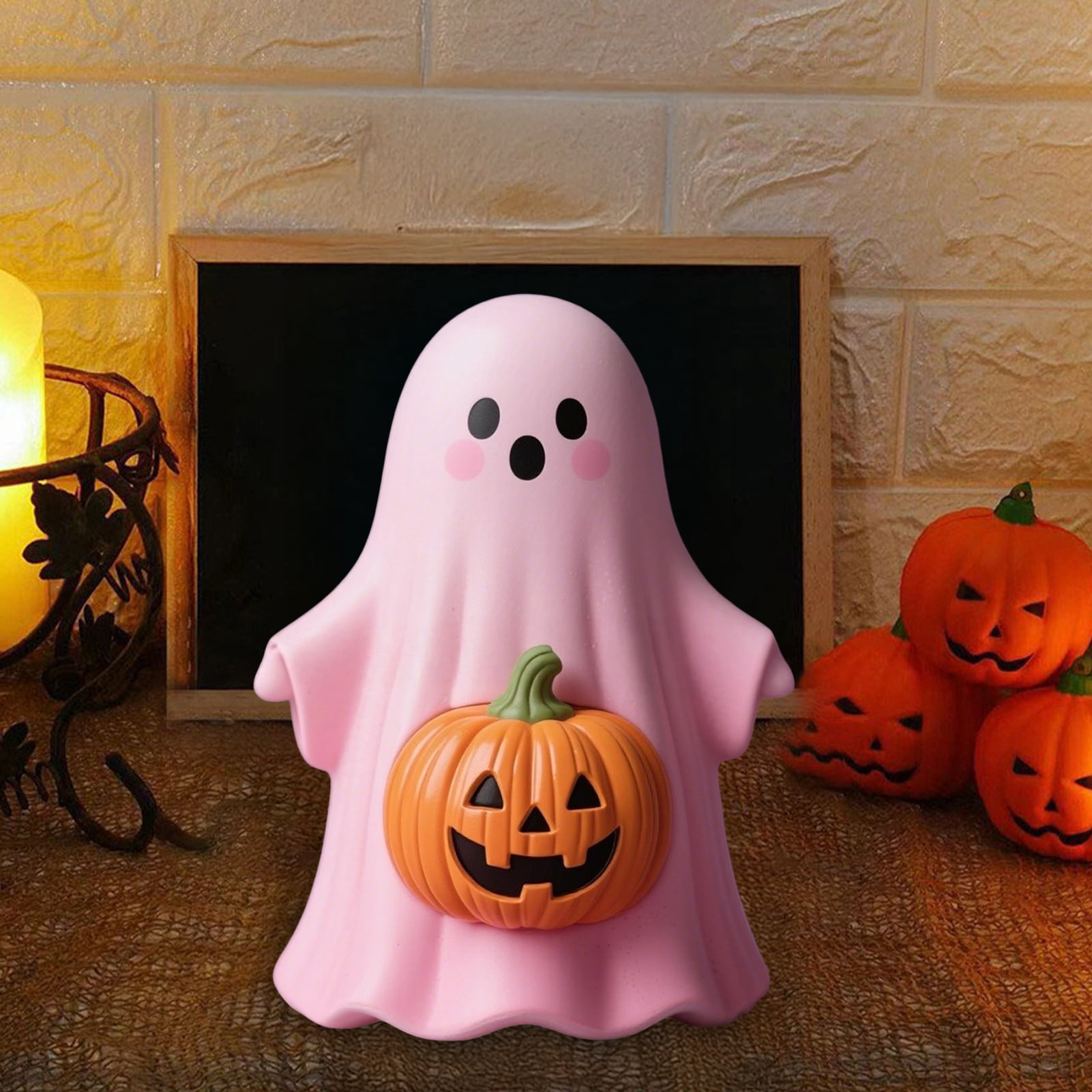 GZZQY Halloween Statue Pumpkin Ghost Shape Figurine Pink Resin Statue ...
