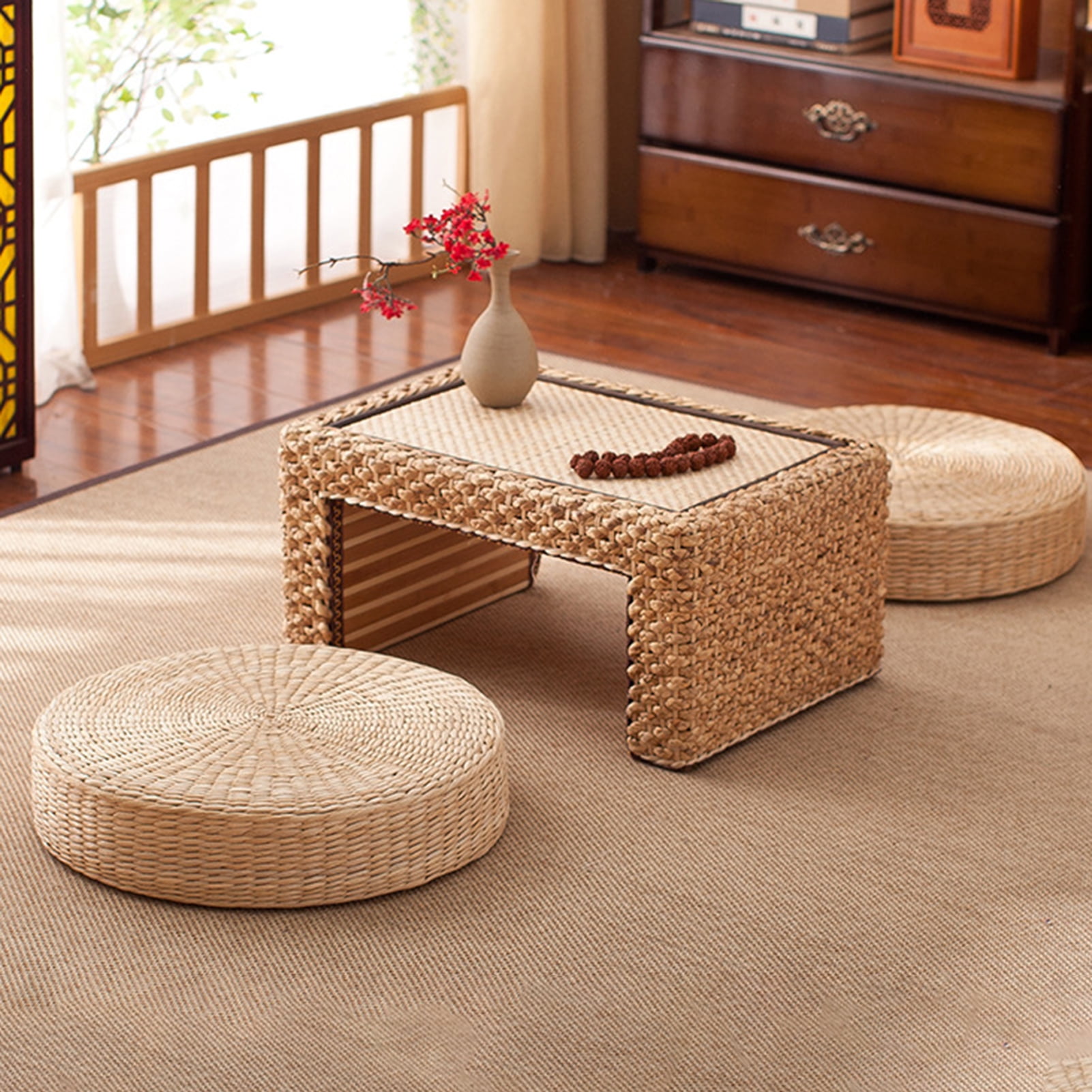 GZZQY Japanese Style Handcrafted Eco-Friendly Padded Knitted Straw Flat Seat Cushion,Hand Woven ...