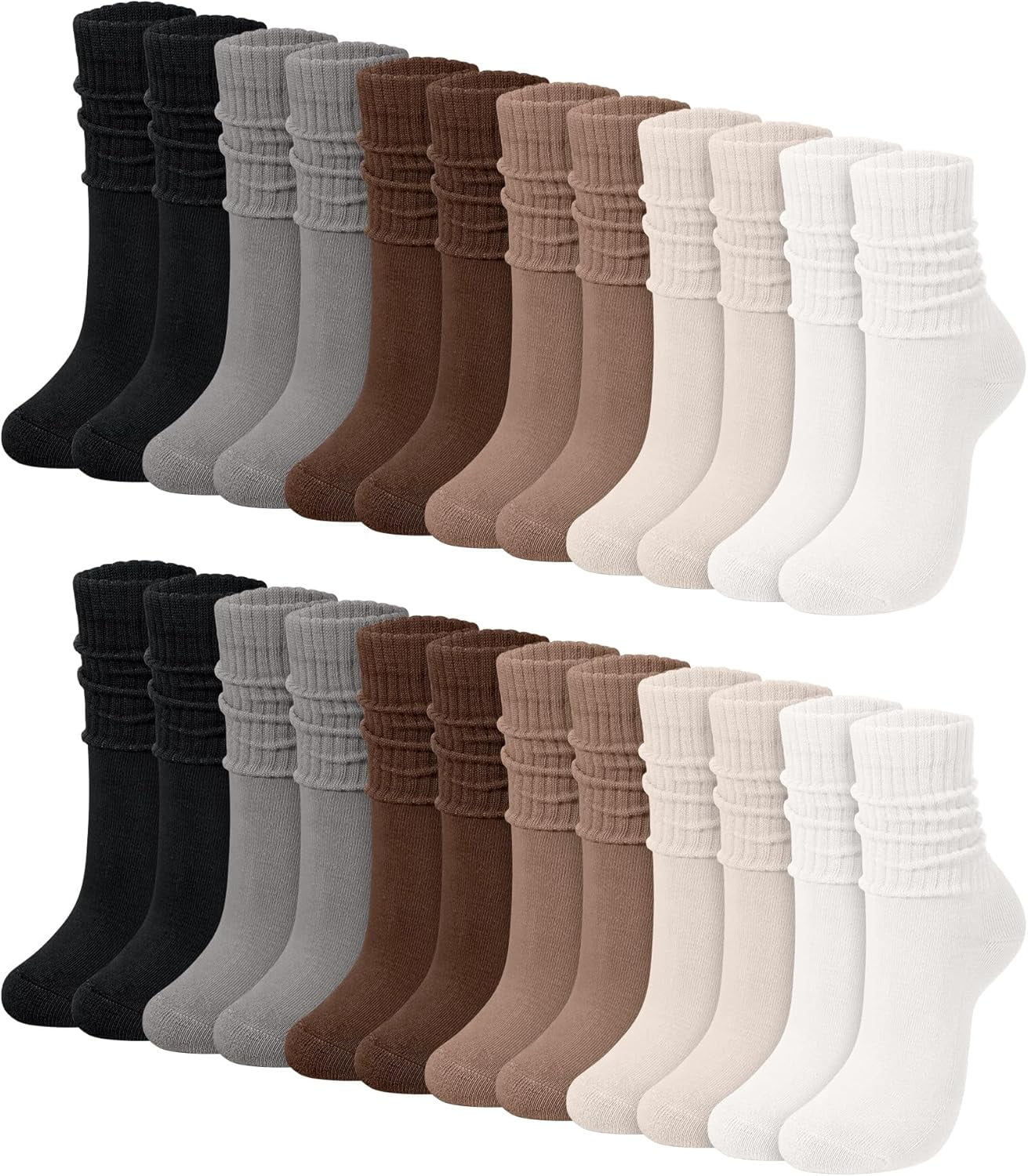 GZhLonKiMa 12 Pairs Women Slouch Crew Socks Neutral Aesthetic Ribbed ...