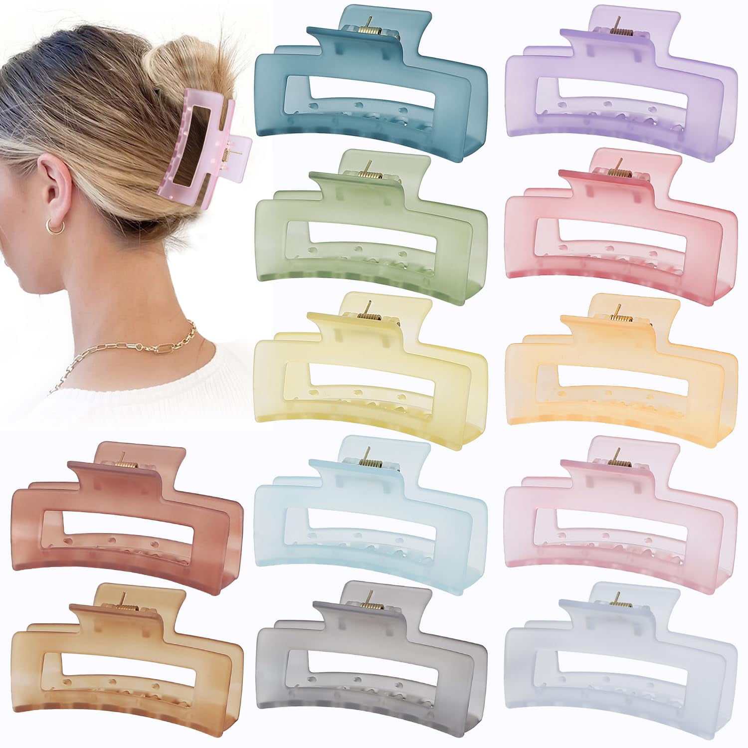 GZhLonKiMa 12 Pcs Medium Hair Clips, 3.5 Inch, Colorful - Hair Clips ...