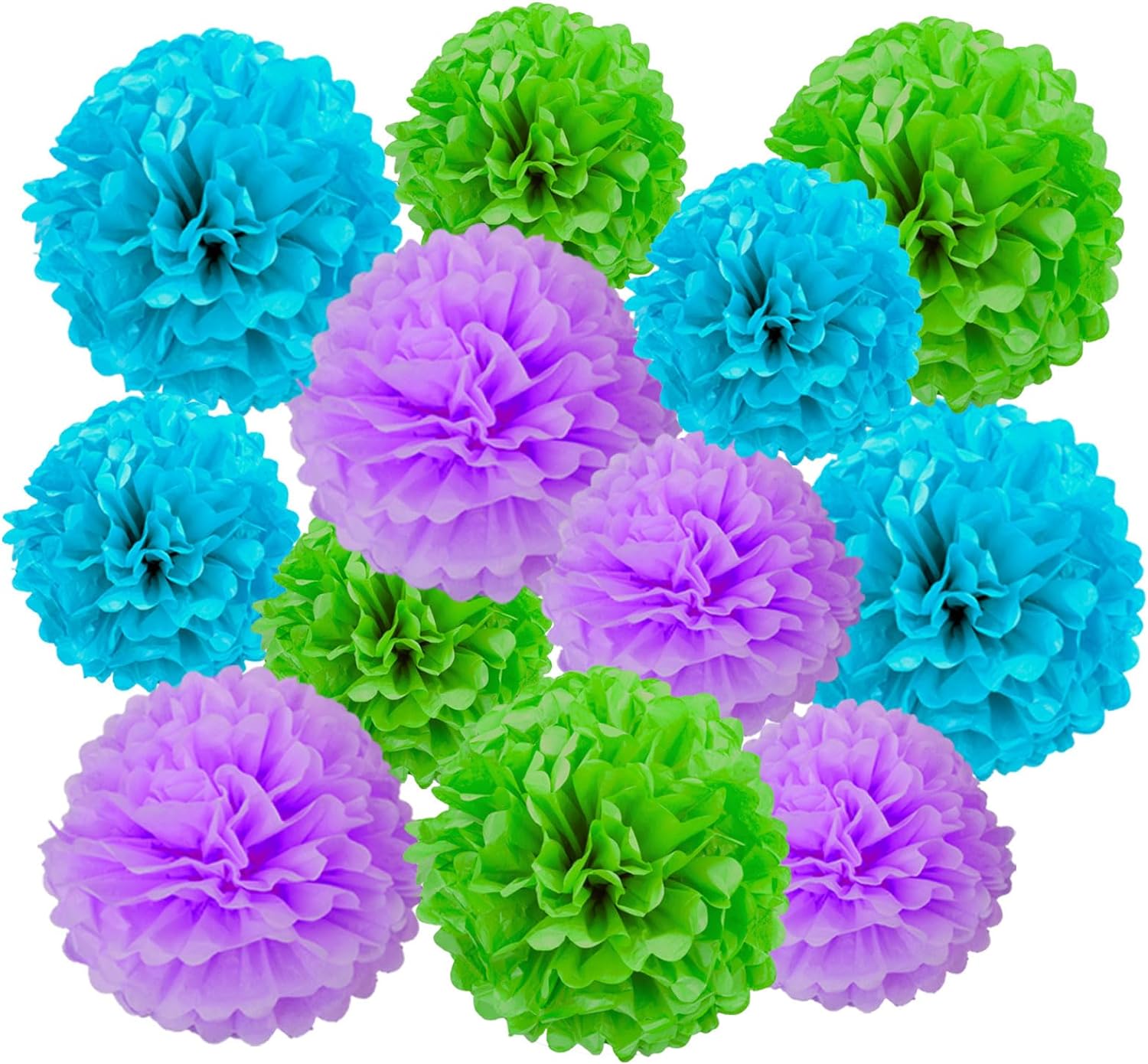 GZhLonKiMa 12pcs Blue Green and Purple Paper Pom Poms Decorations for ...