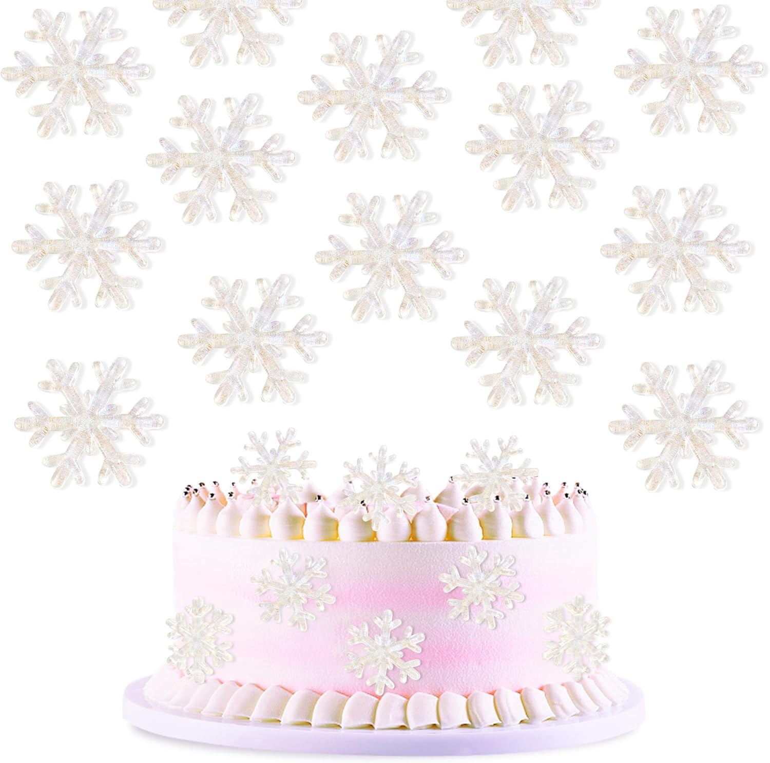 GZhLonKiMa 15 Piece White Resin Snowflake Cupcake Toppers Sparkling ...