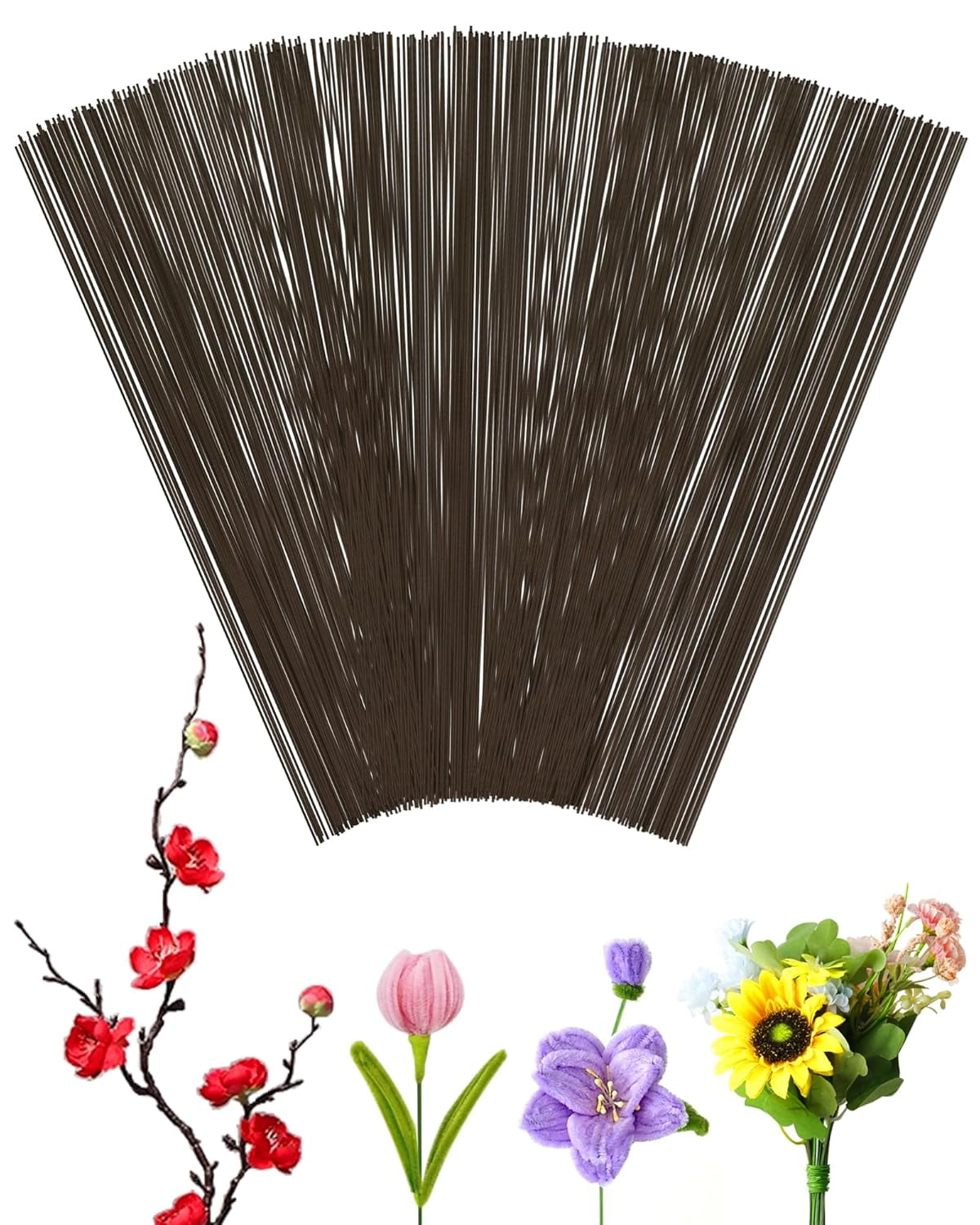 GZhLonKiMa 18 Gauge Green Floral Wire Stems for Artificial Flower ...