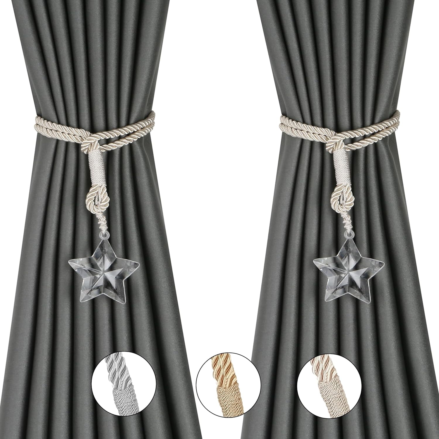 GZhLonKiMa 2 Pack Crystal Curtain Tiebacks Luxury Handmade Knots ...