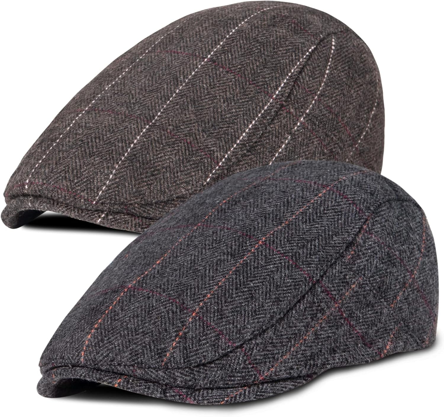 GZhLonKiMa 2 Pack Newsboy Hats for Men Classic Herringbone Tweed Wool ...