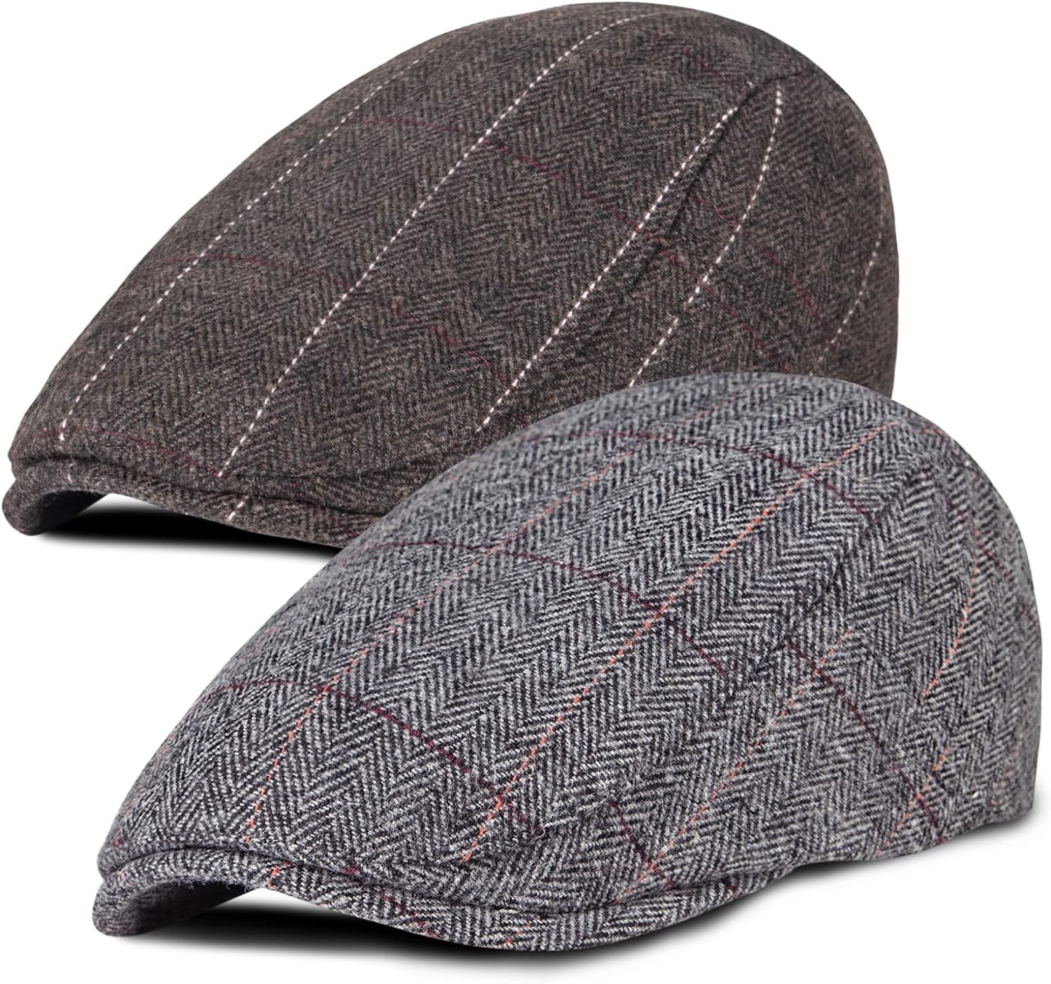 GZhLonKiMa 2 Pack Newsboy Hats for Men Classic Herringbone Tweed Wool ...