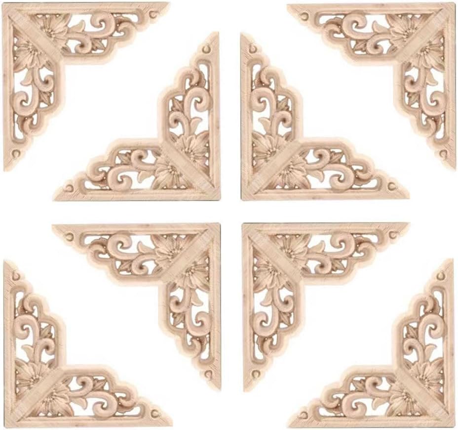 GZhLonKiMa 20 Pcs Decorative Wood Flower Carved Appliques Corner Onlay ...